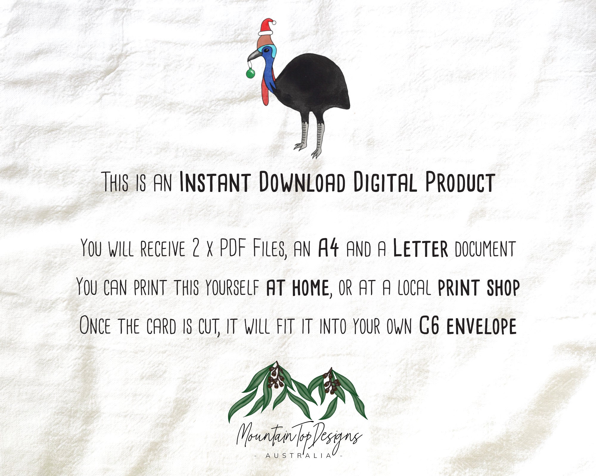 Printable Cassowary With Bauble Australian Animal Watercolour Christmas ...
