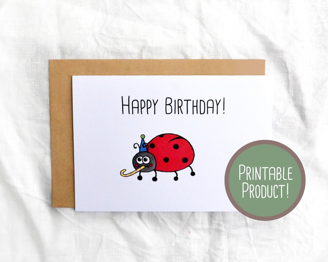 Printable Party Ladybird Cute Ladybug Watercolour Birthday Card ...