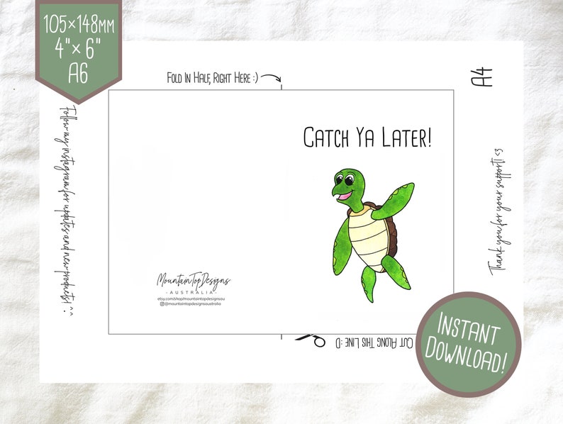 Printable Goodbye Turtle Catch Ya Later Australian Animal Watercolour ...