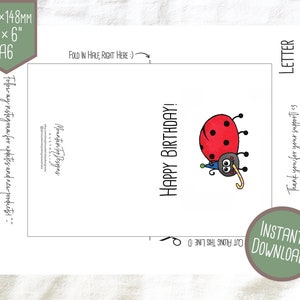 Printable Party Ladybird Cute Ladybug Watercolour Birthday Card ...