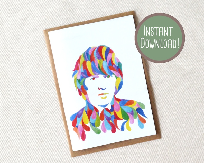 Printable George Harrison Beatles Rainbow Watercolour Greeting Card ...