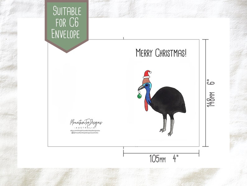 Printable Cassowary With Bauble Australian Animal Watercolour Christmas ...