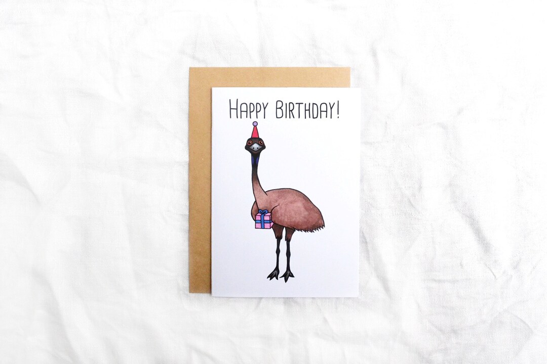 Cute Emu Bird With a Present Australian Animal Greeting Card // Happy ...
