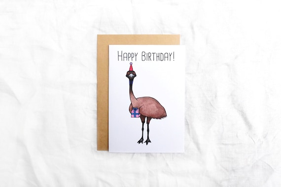 Cute Emu Bird With a Present Australian Animal Greeting Card - Etsy