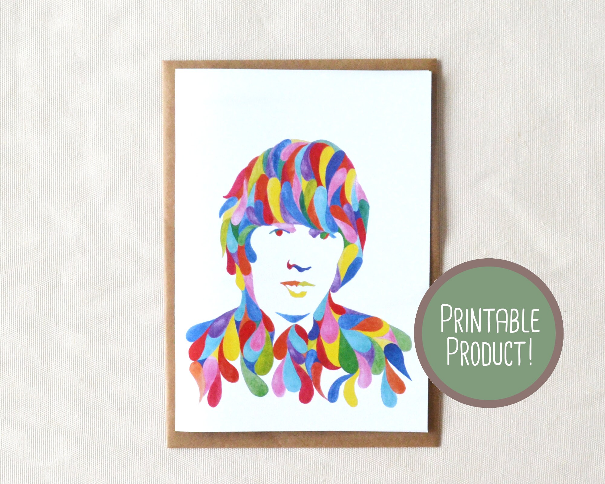 Printable George Harrison Beatles Rainbow Watercolour Greeting Card ...