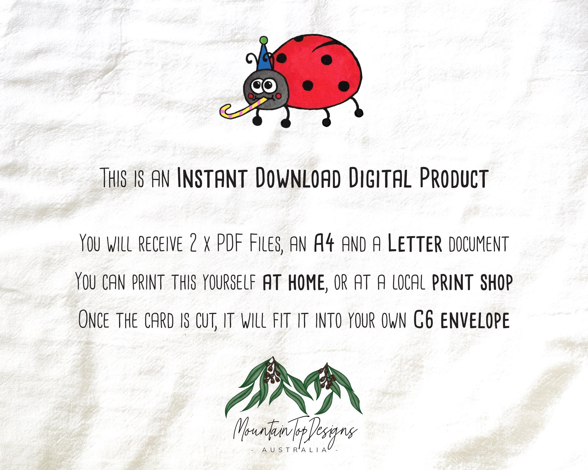 Printable Party Ladybird Cute Ladybug Watercolour Birthday Card ...