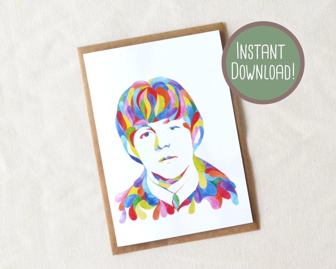 Printable Paul Mccartney Beatles Rainbow Watercolour Greeting Card ...
