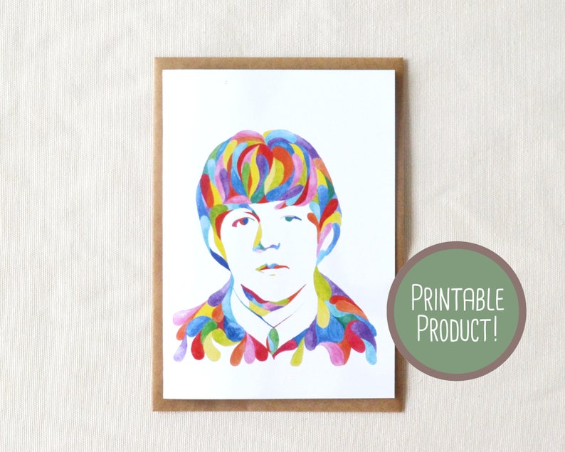 Printable Paul Mccartney Beatles Rainbow Watercolour Greeting Card ...