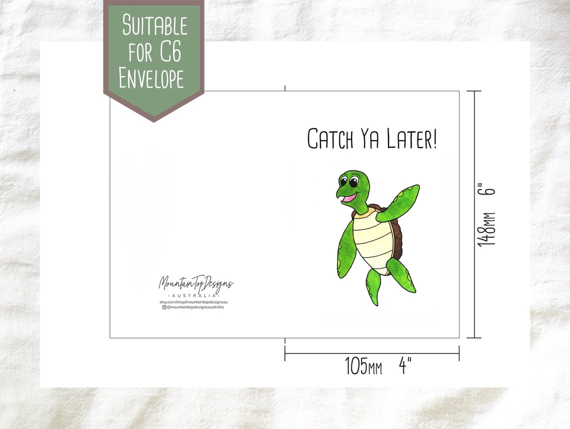 Printable Goodbye Turtle Catch Ya Later Australian Animal Watercolour ...