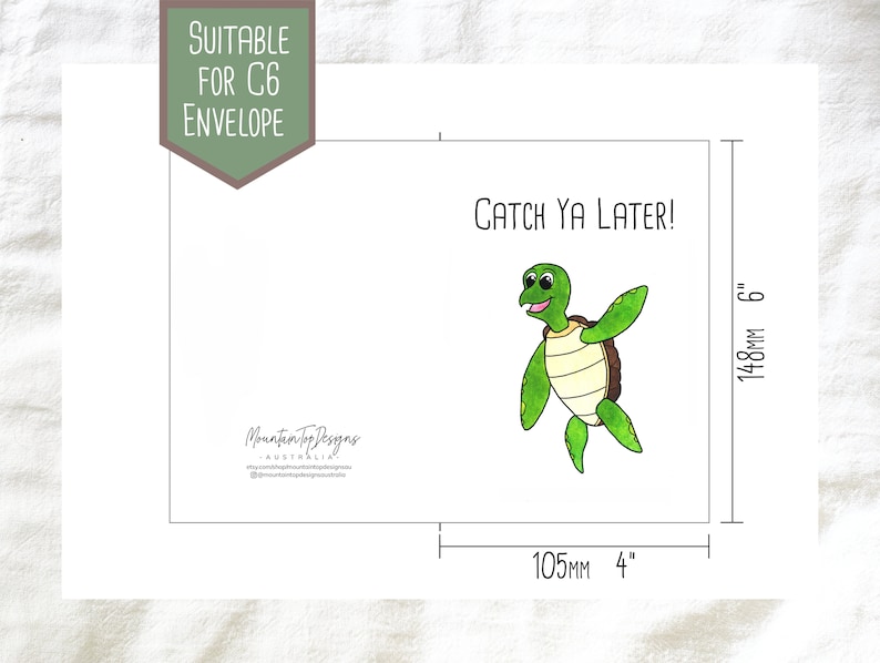Printable Goodbye Turtle Catch Ya Later Australian Animal Watercolour ...