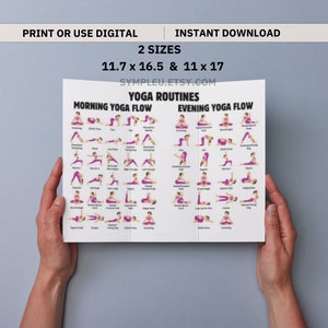 Morning and Evening Yoga Routine, Yoga Poster, Yoga Poses Art Print ...