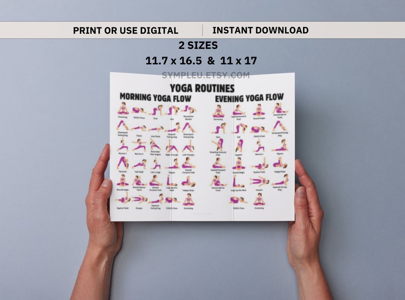 Morning and Evening Yoga Routine, Yoga Poster, Yoga Poses Art Print ...