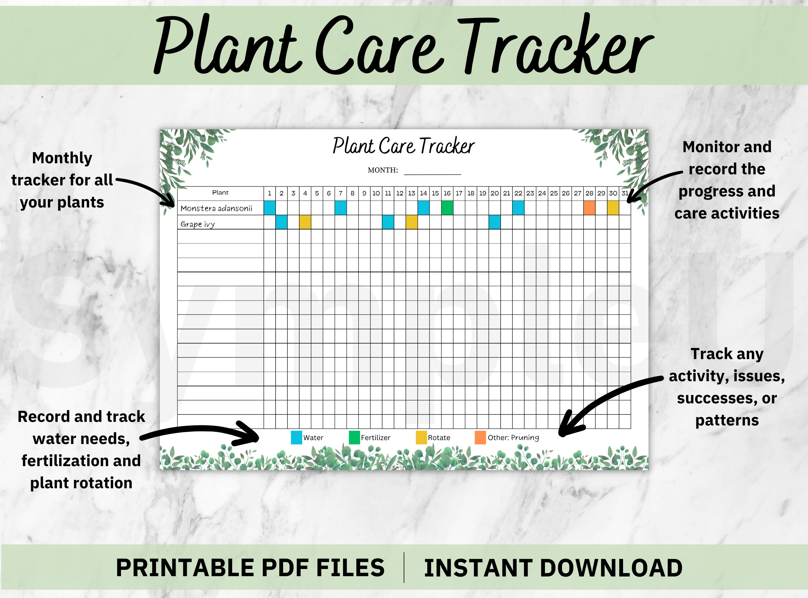 Plant Care Tracker Journal, Printable Plant Planner, Watering Schedule ...