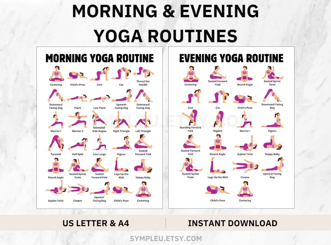 Morning and Evening Yoga Routine, Yoga Sequence, Yoga Poses Art Print, Morning Yoga Flow ...