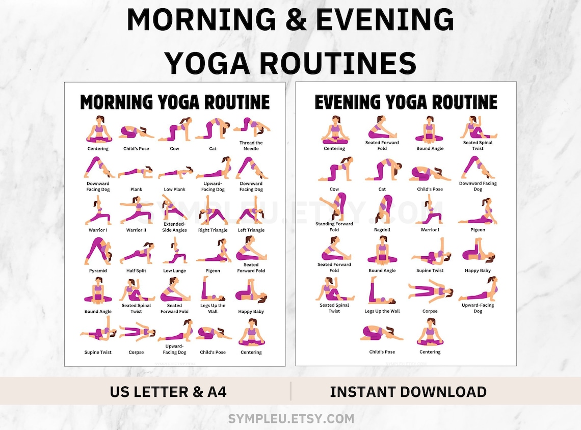 Morning and Evening Yoga Routine, Yoga Sequence, Yoga Poses Art Print ...