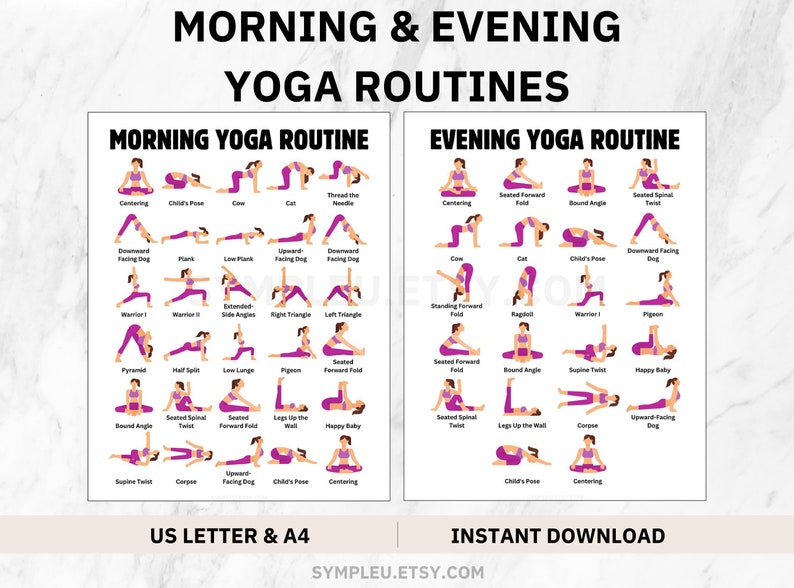 Morning and Evening Yoga Routine, Yoga Sequence, Yoga Poses Art Print ...