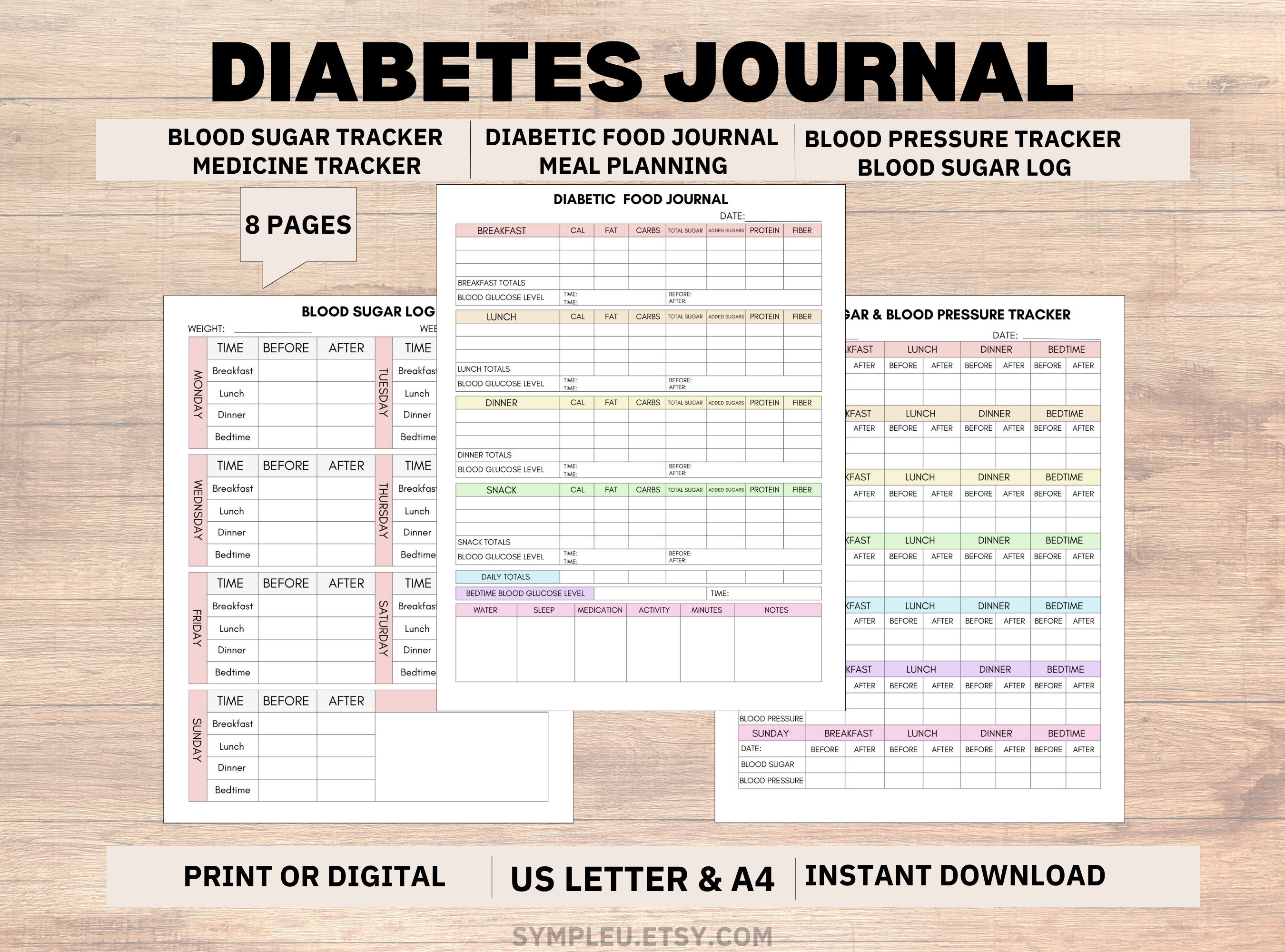 Diabetes Journal, Blood Sugar Tracker, Diabetic Food Journal, Blood ...