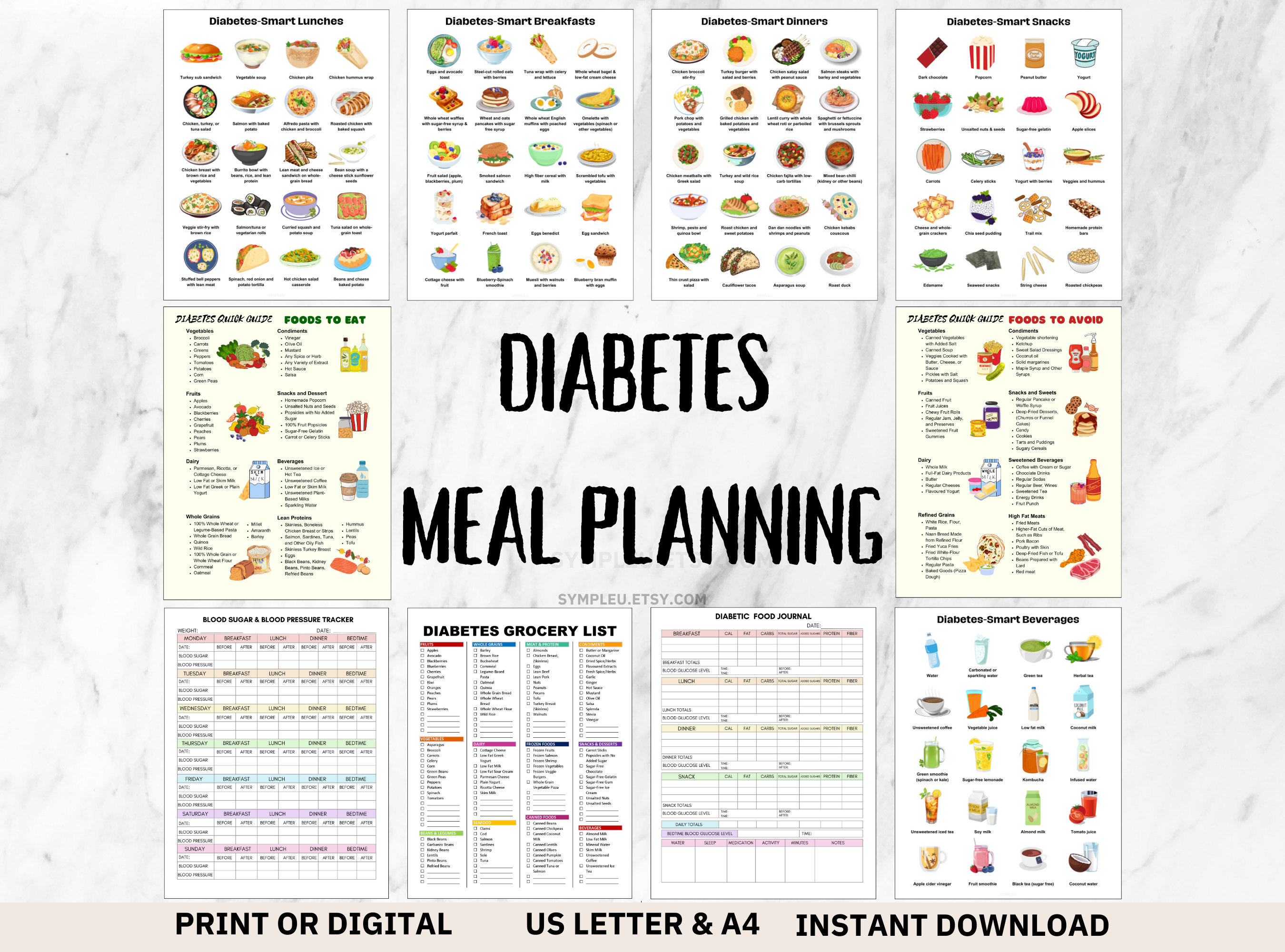Diabetic Exchange Diet Chart Diabetes Food Chart 2025 Laminated Meal