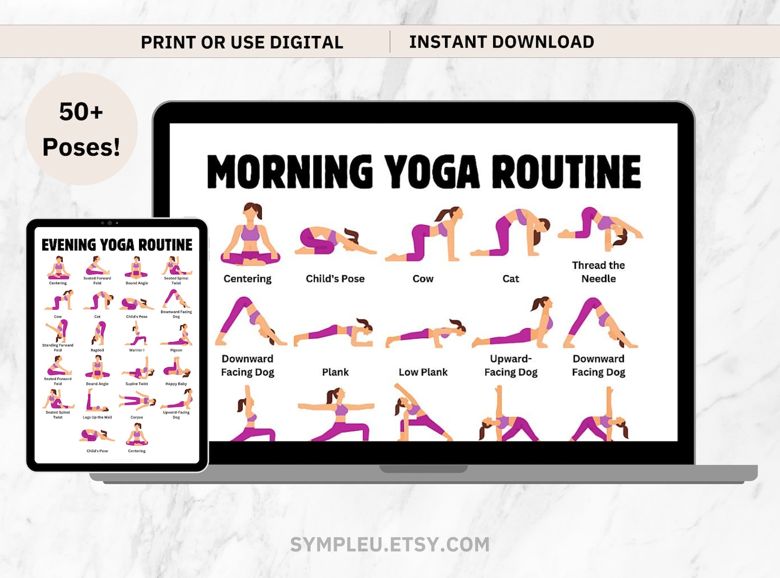 Morning and Evening Yoga Routine, Yoga Sequence, Yoga Poses Art Print ...