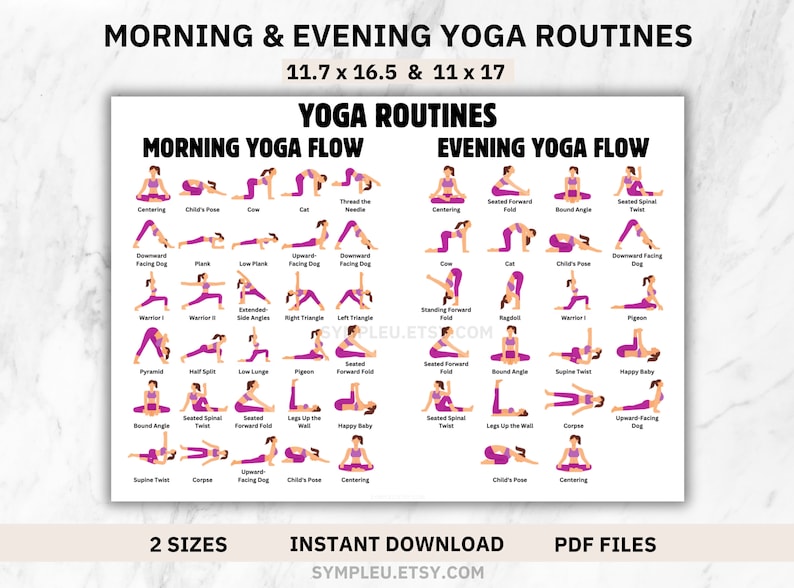 Morning and Evening Yoga Routine, Yoga Poster, Yoga Poses Art Print ...