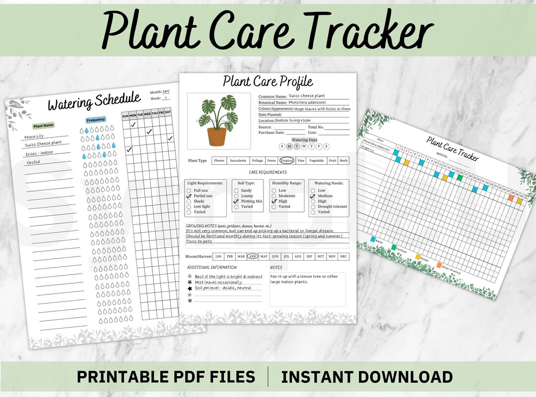 Plant Care Tracker Journal, Printable Plant Planner, Watering Schedule ...