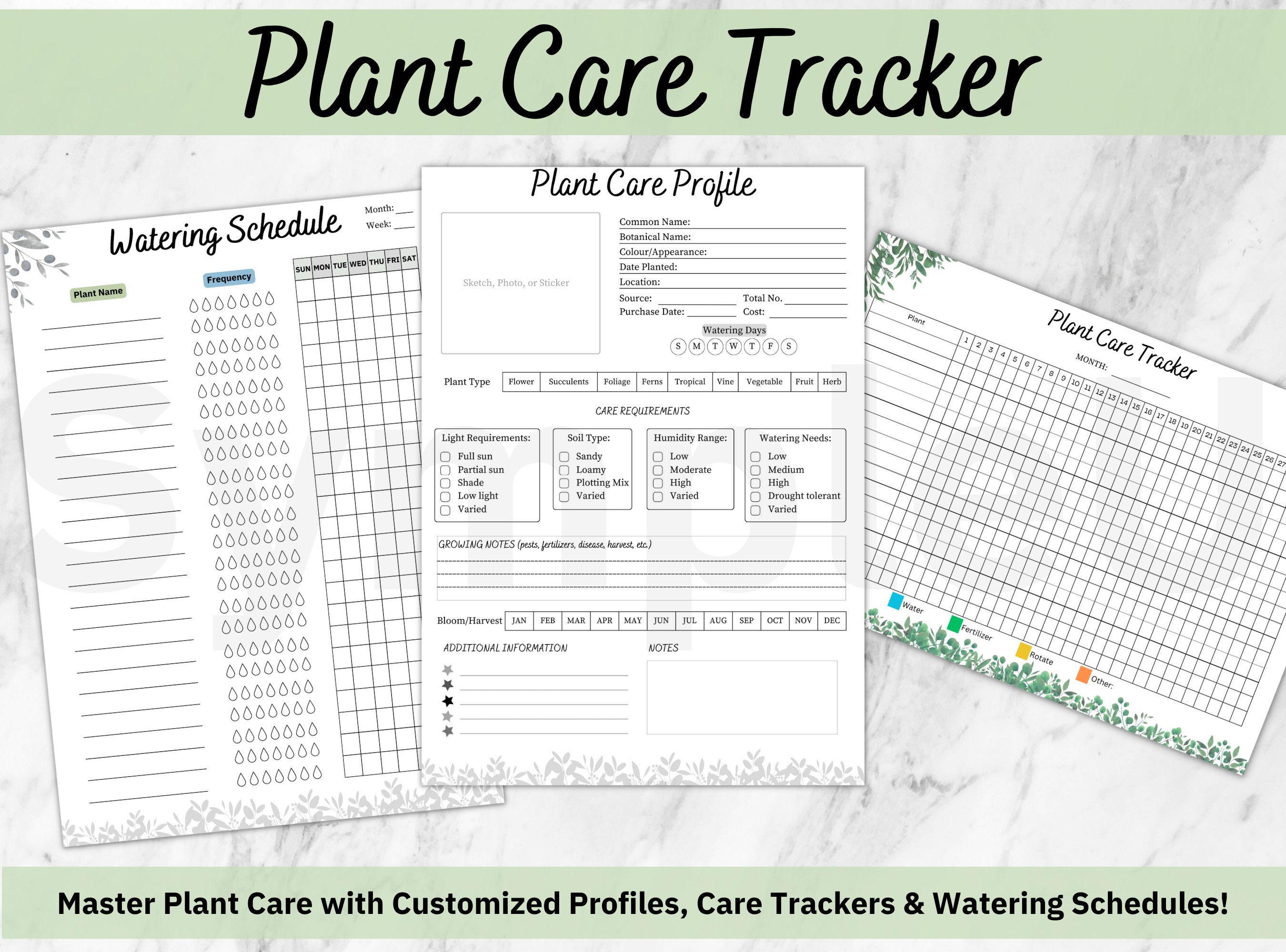 Plant Care Tracker Journal, Printable Plant Planner, Watering Schedule ...