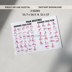 Morning and Evening Yoga Routine, Yoga Poster, Yoga Poses Art Print ...
