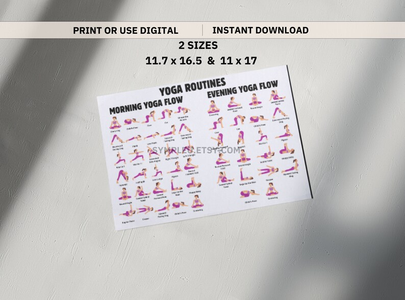Morning and Evening Yoga Routine, Yoga Poster, Yoga Poses Art Print ...