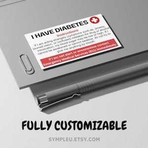 Diabetes Wallet Card, Diabetic Alert Card, Emergency ID Card, Medical ...