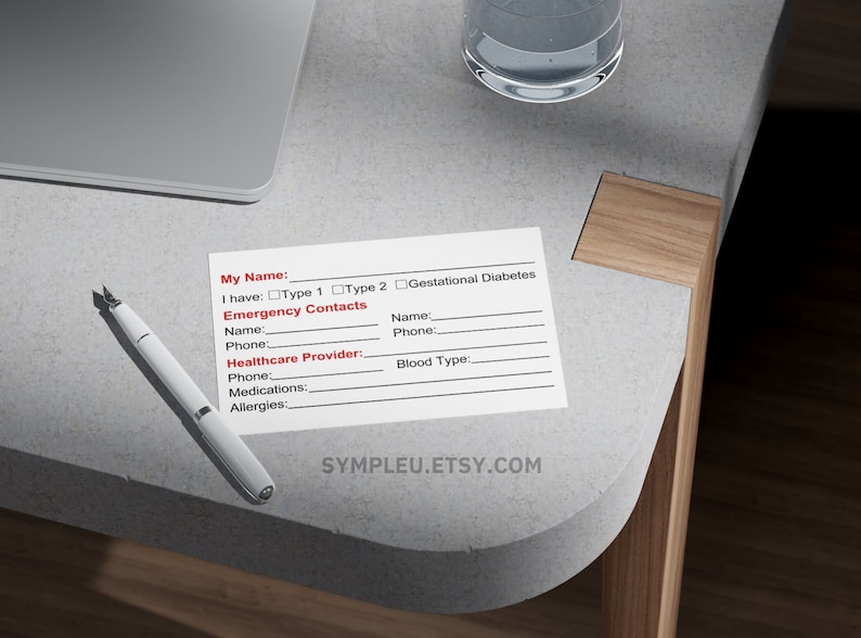 Diabetes Wallet Card, Diabetic Alert Card, Emergency ID Card, Medical ...