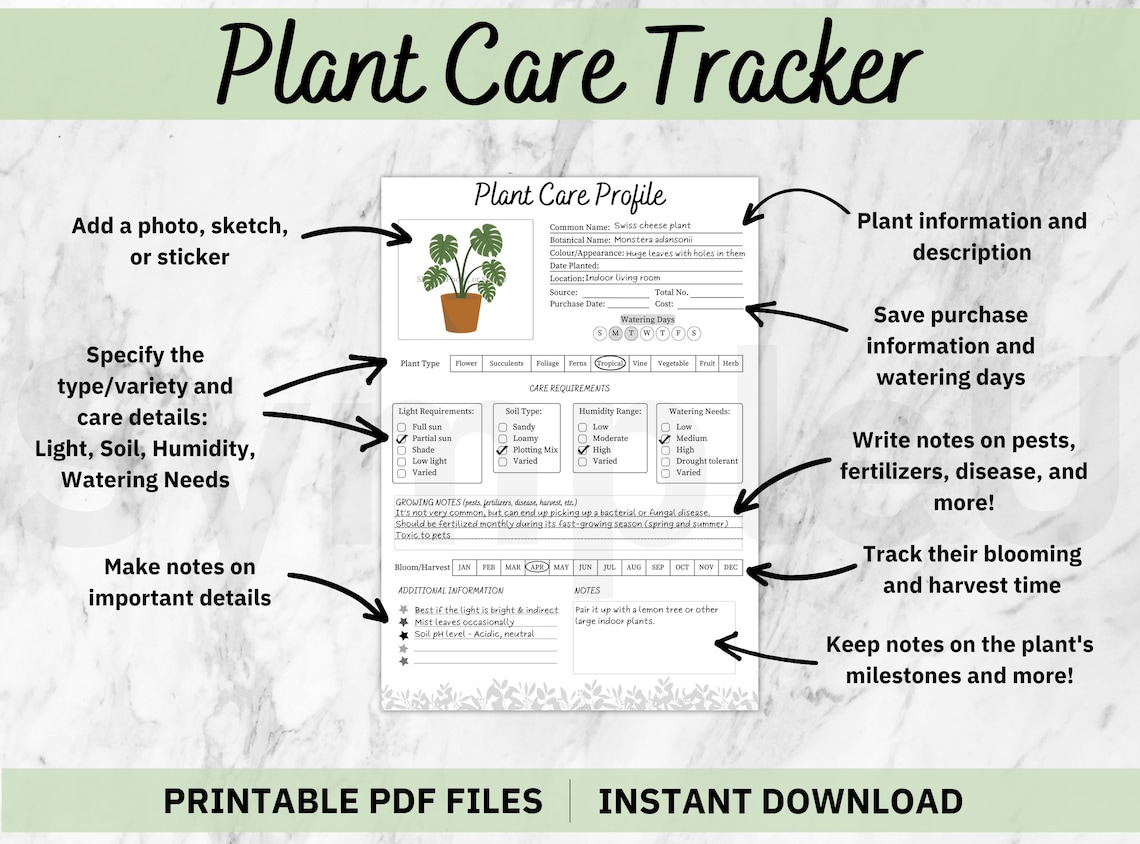 Plant Care Tracker Journal, Printable Plant Planner, Watering Schedule ...