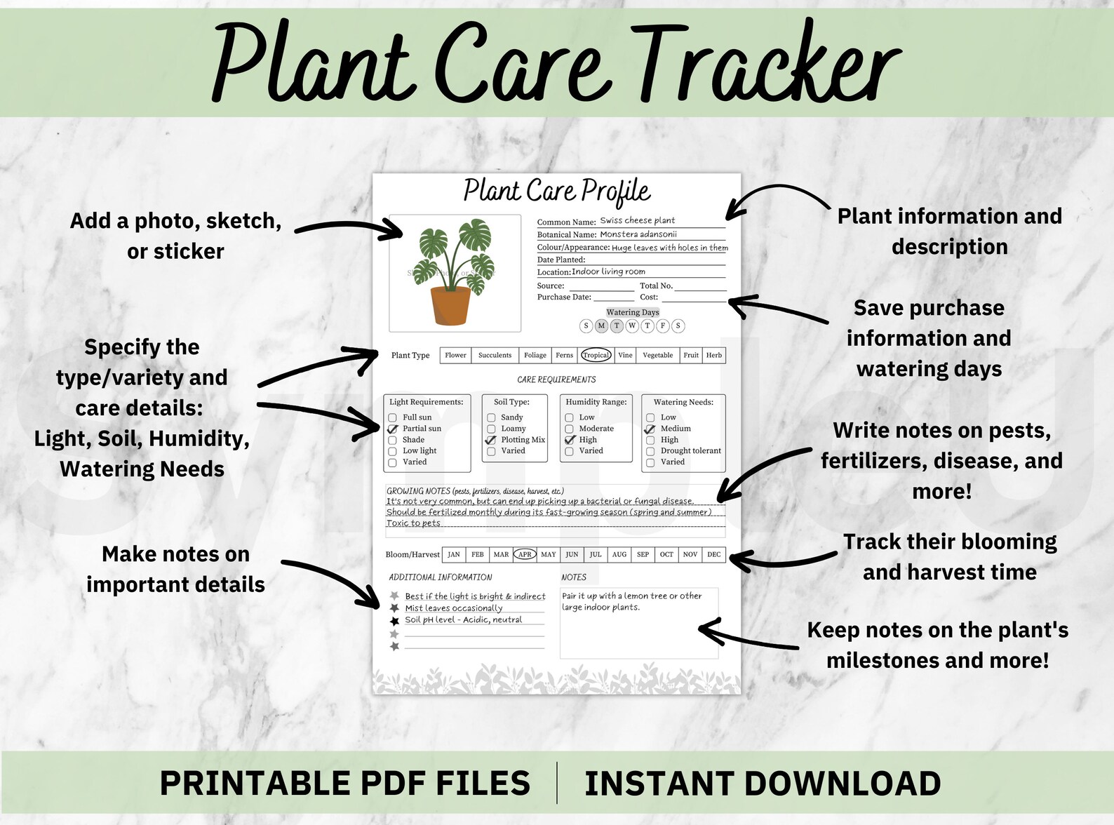Plant Care Tracker Journal, Printable Plant Planner, Watering Schedule ...