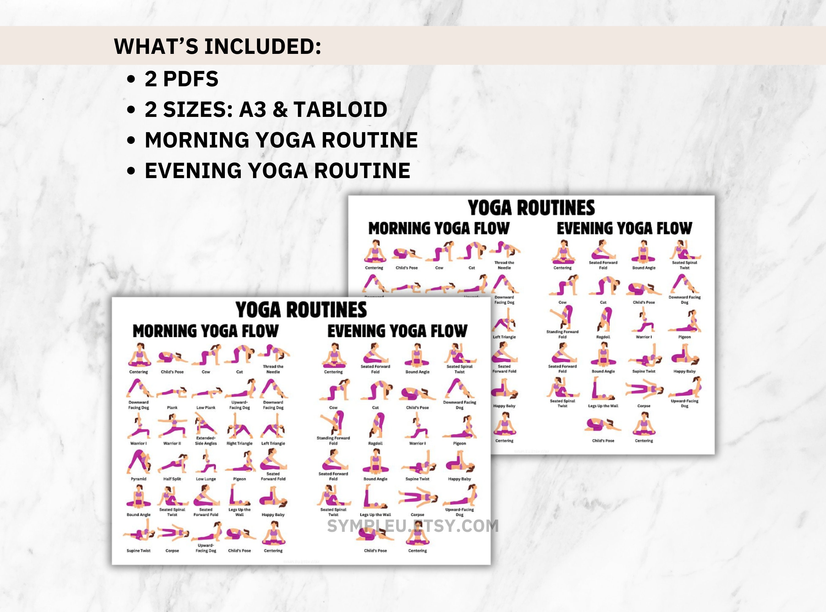 Morning and Evening Yoga Routine, Yoga Poster, Yoga Poses Art Print ...
