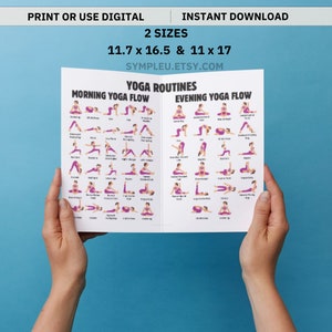 Morning and Evening Yoga Routine, Yoga Poster, Yoga Poses Art Print ...