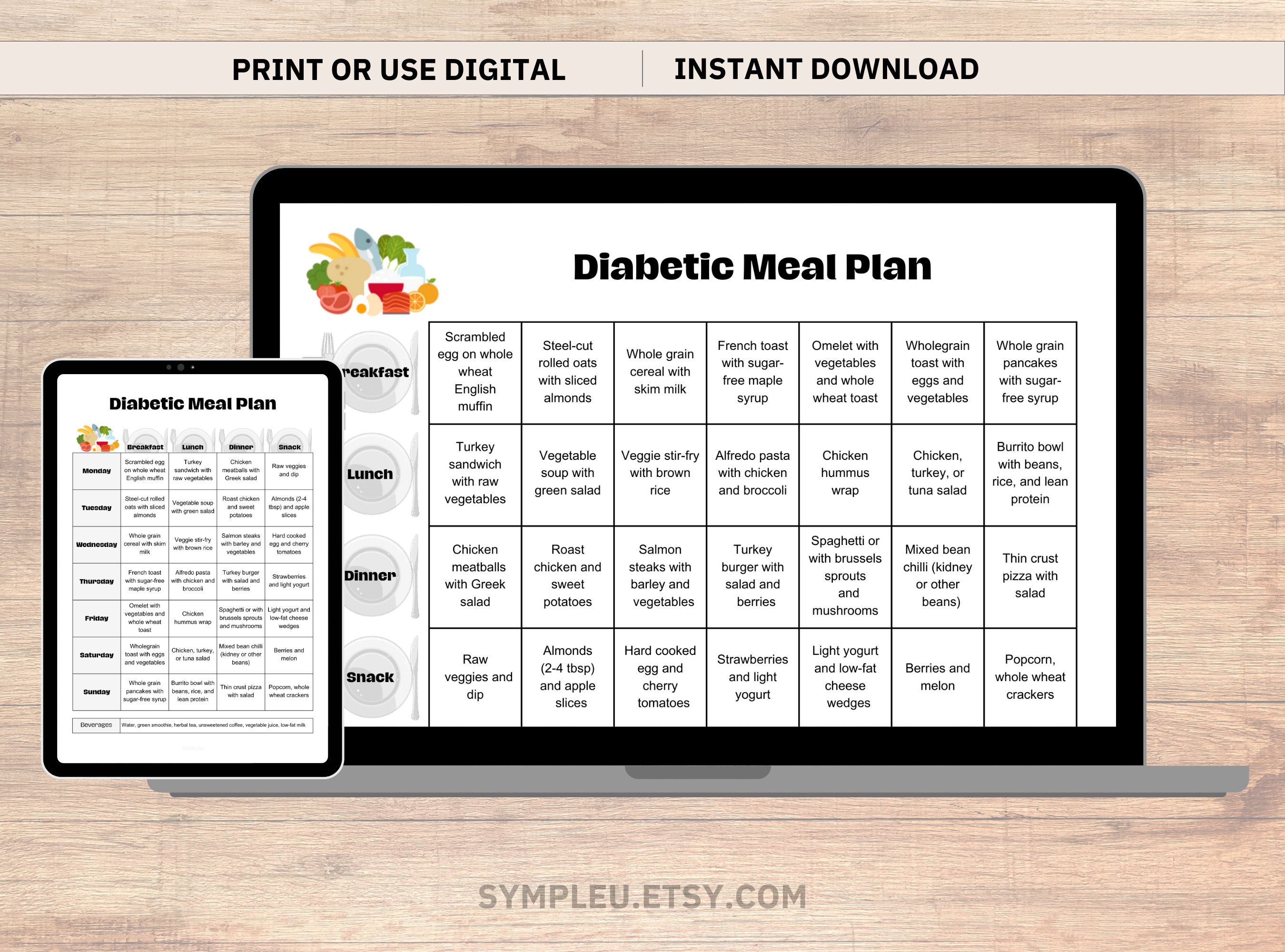 Diabetic Meal Plan, 7 Day Meal Plan, Diabetes Meal Ideas, Diabetic Food ...