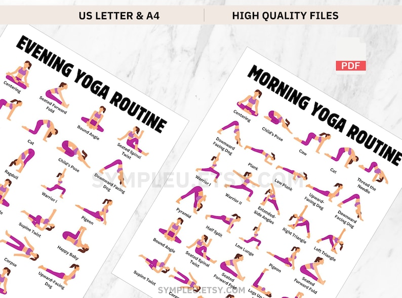 Morning and Evening Yoga Routine, Yoga Sequence, Yoga Poses Art Print ...