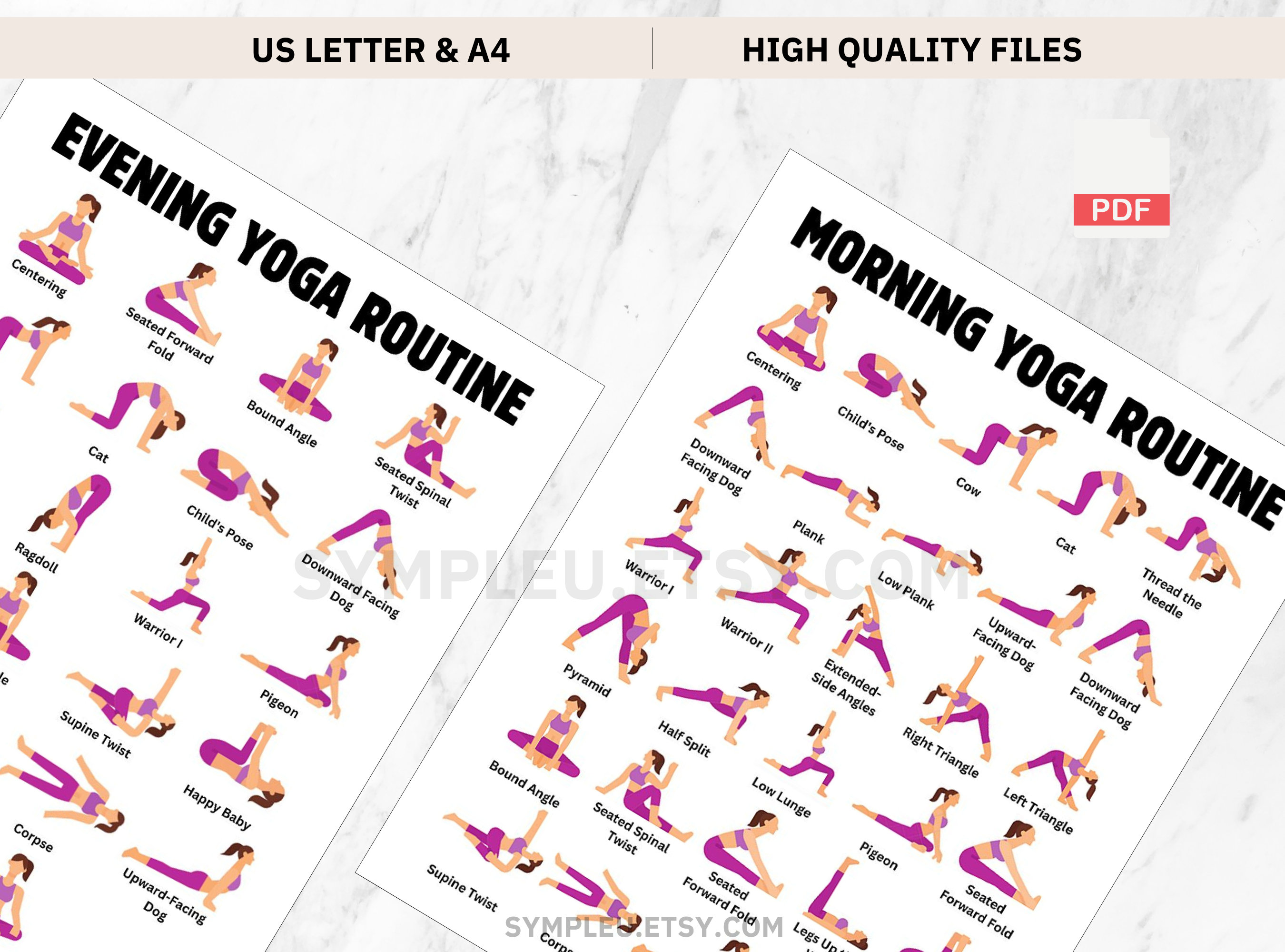 Morning and Evening Yoga Routine, Yoga Sequence, Yoga Poses Art Print ...