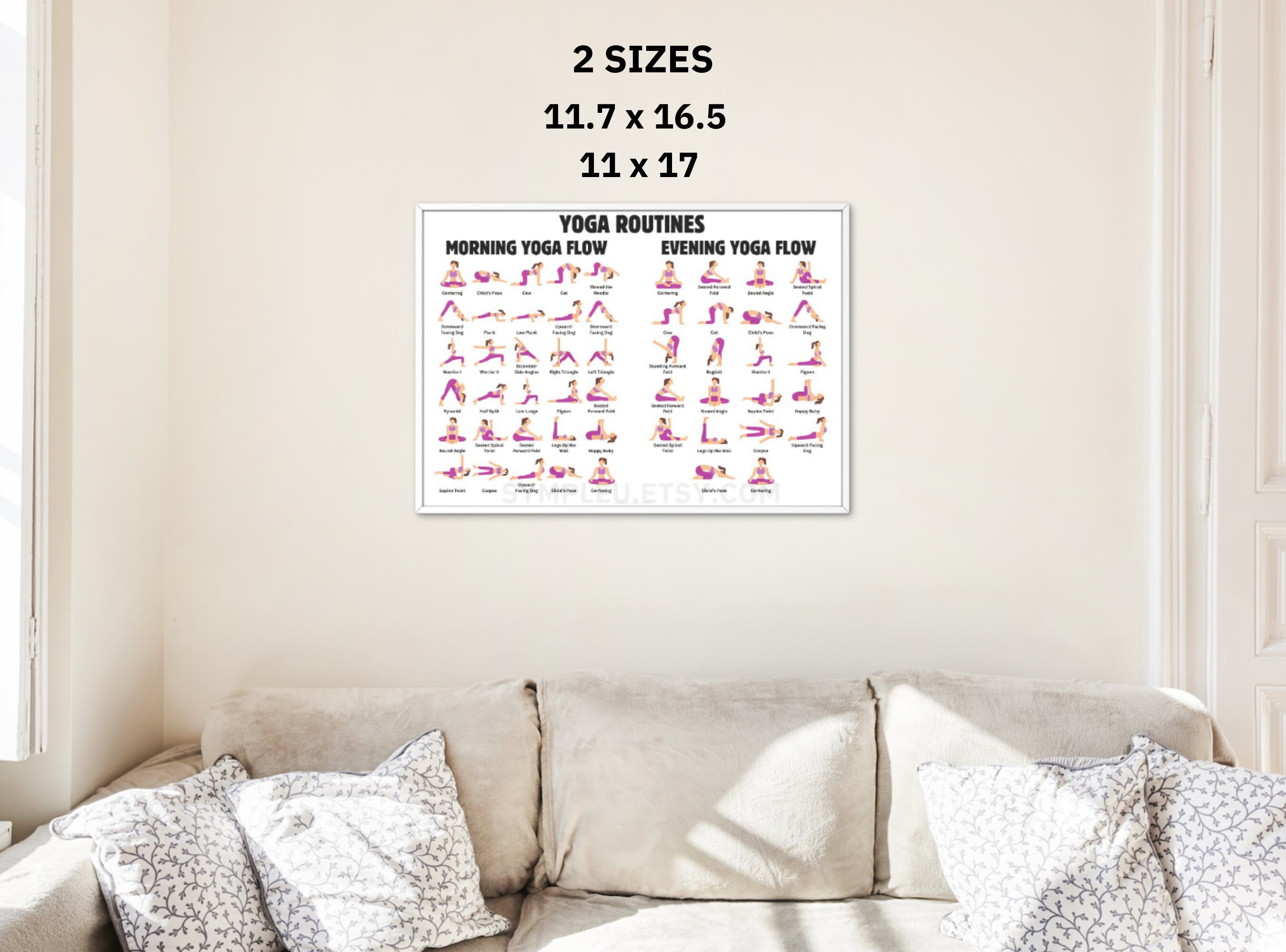 Morning and Evening Yoga Routine, Yoga Poster, Yoga Poses Art Print ...