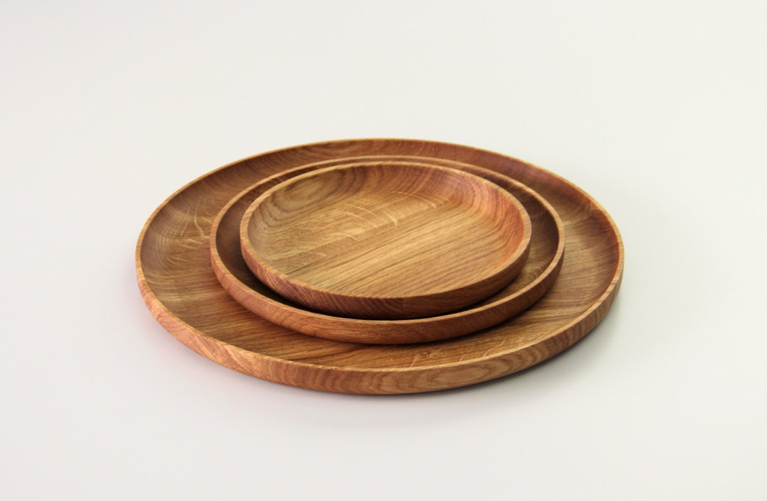Oak Wood Plates. Set of 3. Serving Plate. Wooden Serving - Etsy
