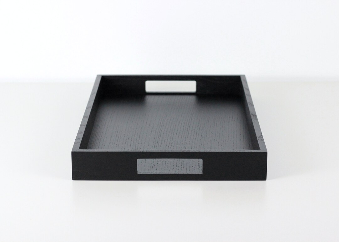 Wood Serving Tray Ottoman Tray With Handles. Black Wood Tray ...