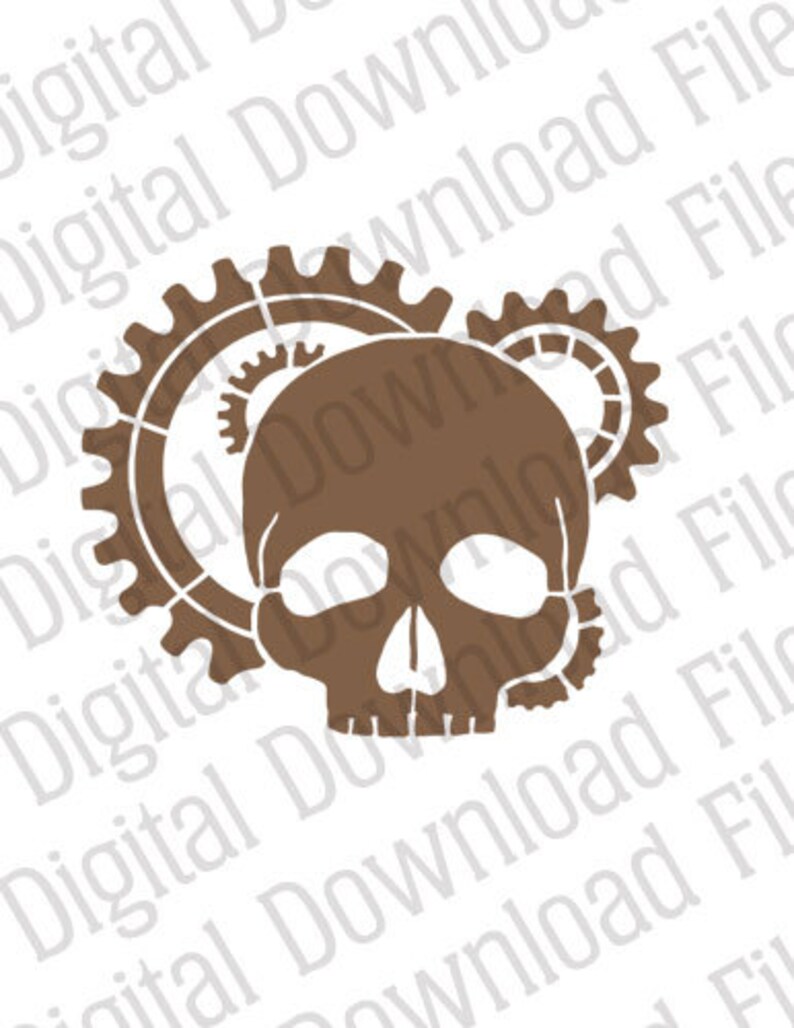 Vector Stencil Graphic - DD67 - Skull & Cogs - DIGITAL DOWNLOAD File in ...