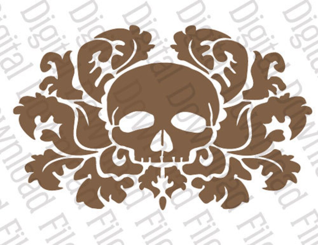Vector Stencil Graphic - DD20 - Skull on Damask - DIGITAL DOWNLOAD File ...