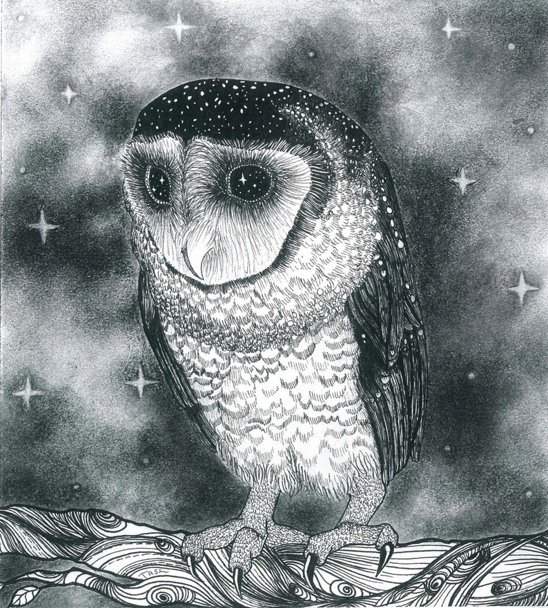 Owl Pen and Ink and Charcoal Drawing - Etsy