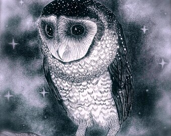 Owl Ink Drawing | Etsy