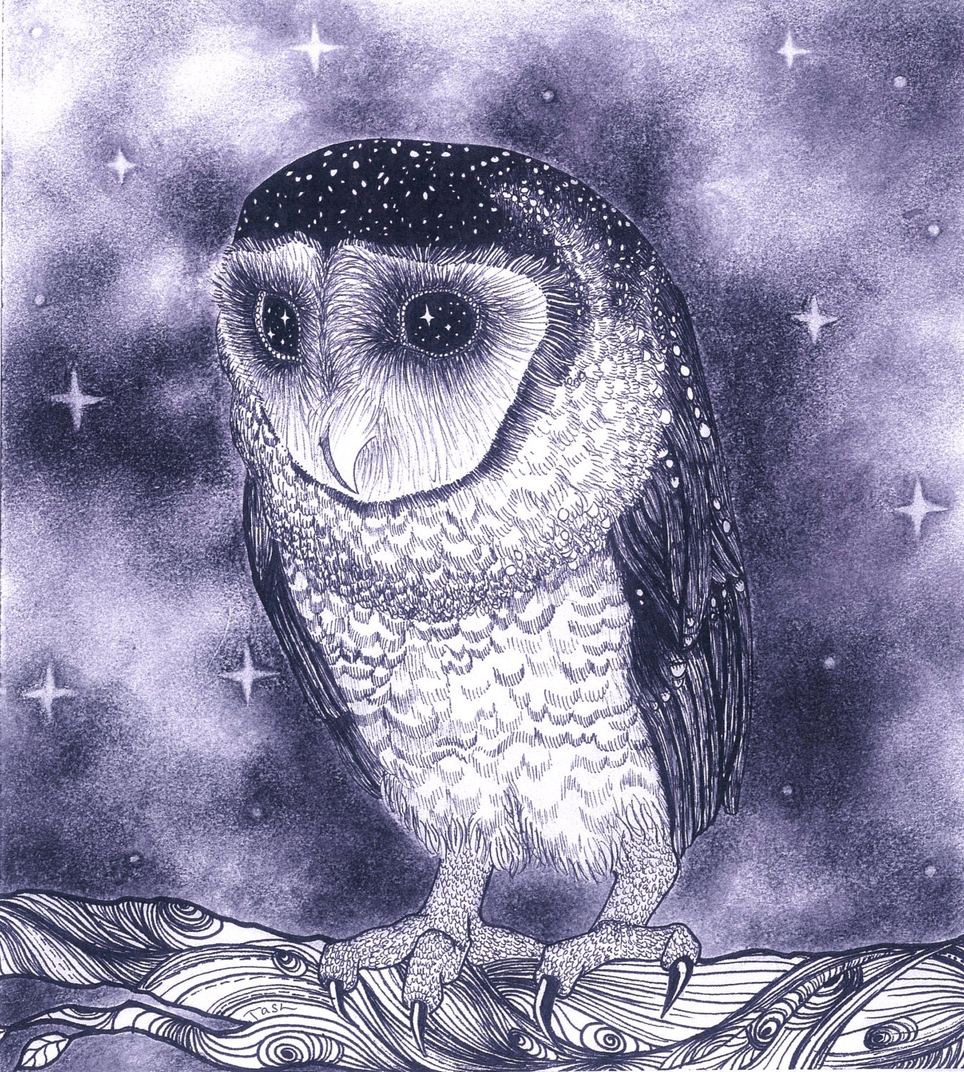 Owl Pen and Ink and Charcoal Drawing - Etsy