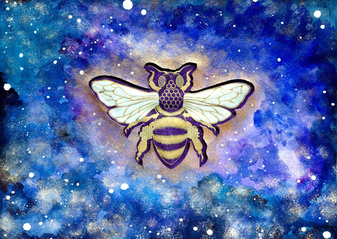 The Humble Bee - Cosmic Honeybee Watercolour & Metallic Medium Original ...
