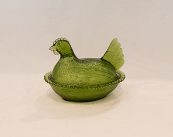 Vintage Indiana Glass Olive Green Hen on Nest Candy/trinket - Etsy