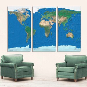 3 Panel Split World Map Canvas Print. Digitally Bubble Texture Given 1. ...