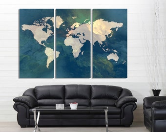 3 Panel Split Abstract World Map Canvas Print1.5 Deep | Etsy