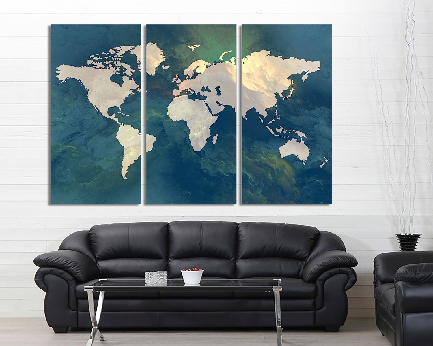 3 Panel Split Abstract World Map Canvas Print,1.5" Deep Frames,triptych ...